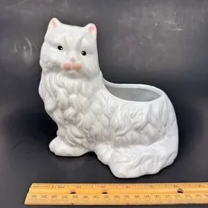 Accents | Vtg White Ceramic Long Haired Persian Cat Kitty Planter ...